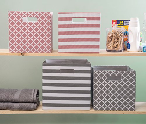 DII Hard Sided Collapsible Fabric Storage Container for Nursery, Offices, & Home Organization, (13x13x13") - Lattice Gray