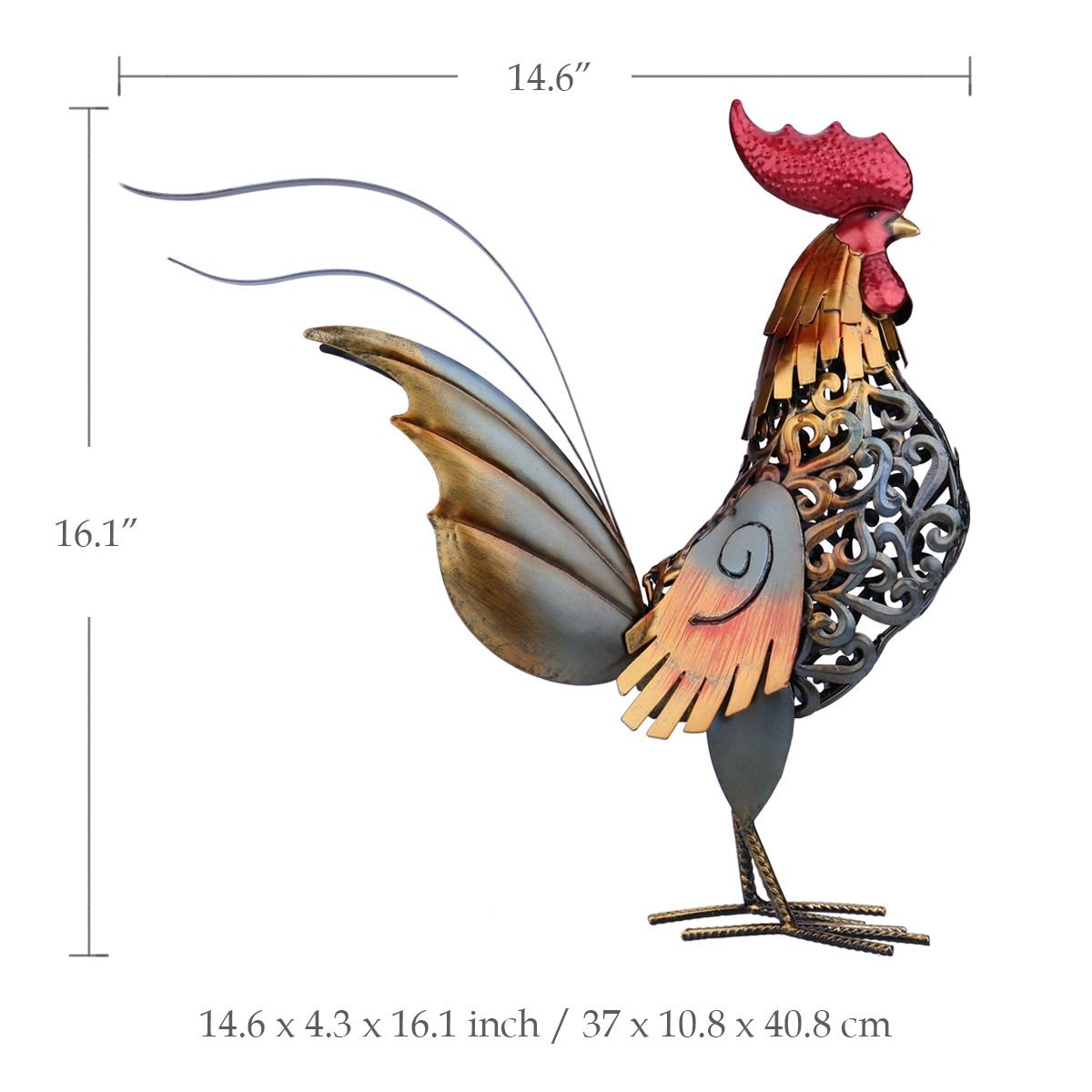 Kavolet Metal Rooster Garden Statue, Rooster Sculpture Decor, Iron Chicken Carved Sculpture Lawn Ornament, for Patio, Backyard, Kitchen, Home Decoration