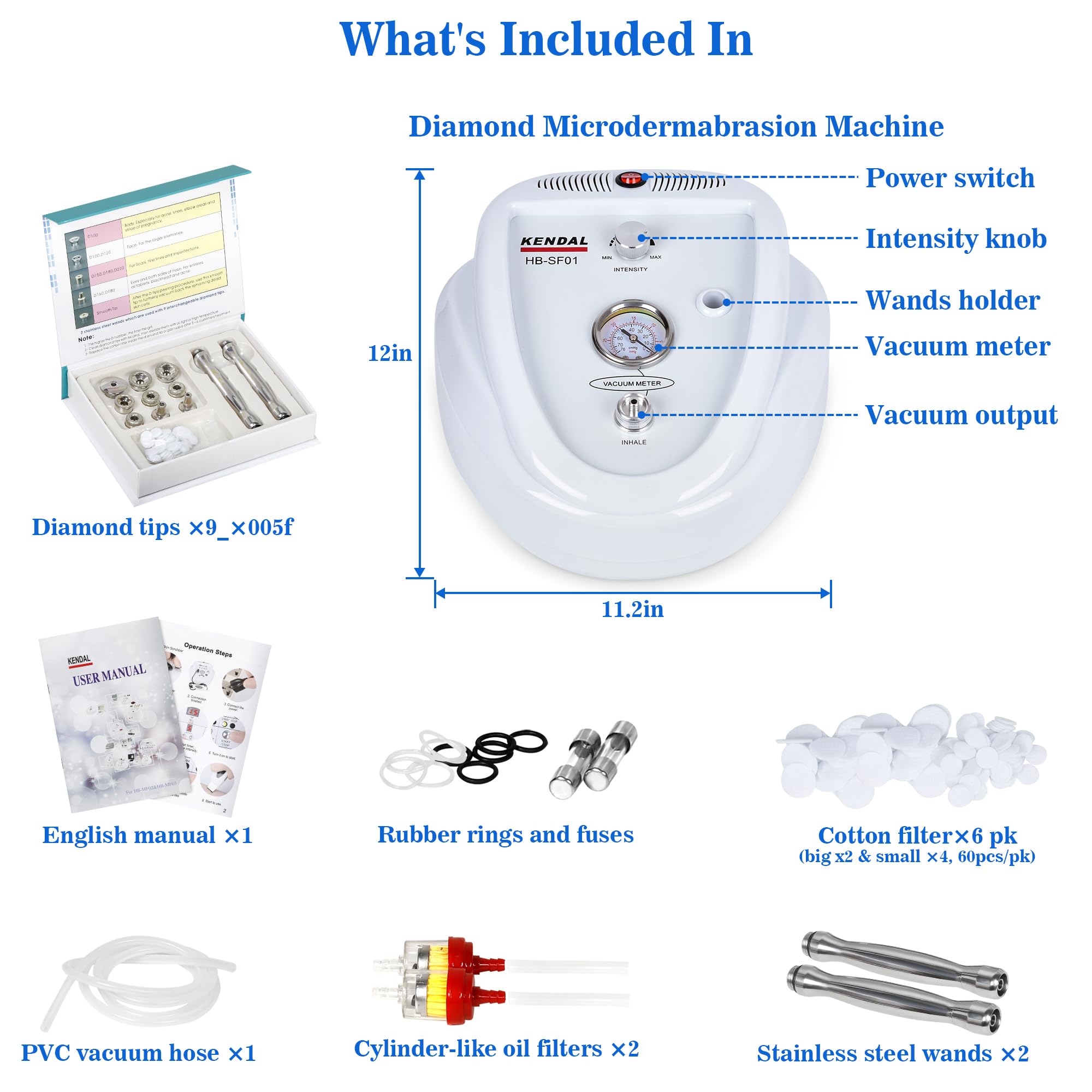 Kendal Professional Diamond Microdermabrasion Machine, Dermabrasion Facial Skin Care Equipment, Also Good for Home Use AC 110V HB-SF01
