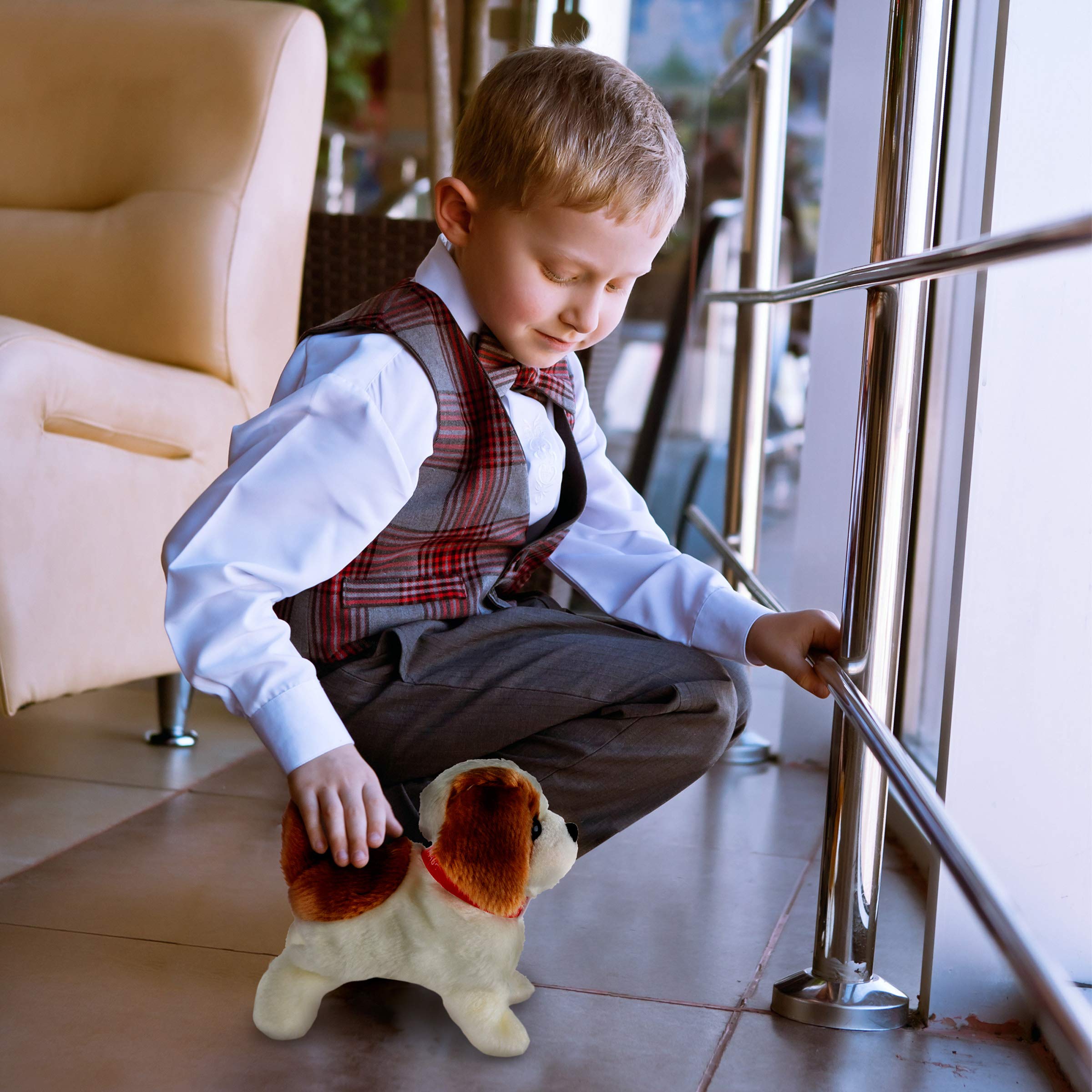 Happy Trails Interactive Plush Puppy Toy– Battery Operated Dog That Walks, Barks and Does Back Flips, Soft and Snuggly Fur, Stuffed Animal Robot , Brown