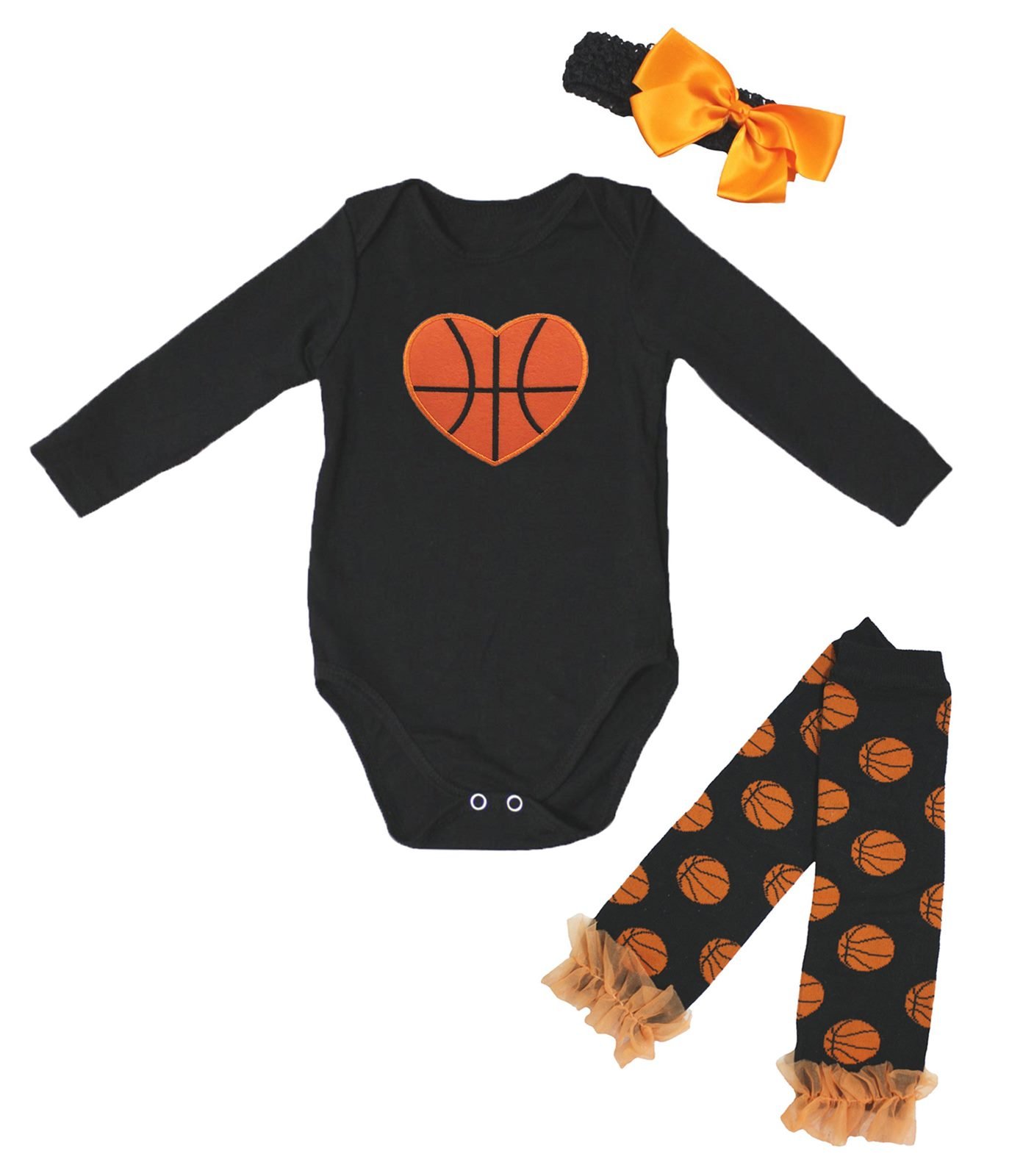 Petitebella Basketball Heart L/s Baby Bodysuit Leg Warmer Nb-18m (Black, 3-6 Months)