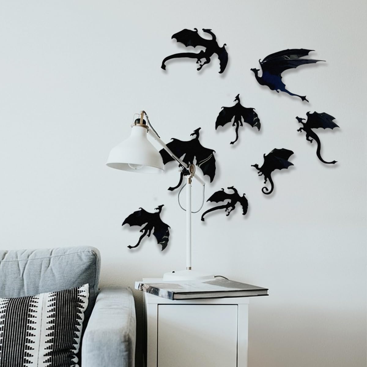 MEFOSS 14 PCS 3D Dragon Wall Decals Creative Dragon PVC Wall Stickers Self-Adhesive Dragon Wall Art Decor for Kids Room Playroom Classroom Holiday Decoration