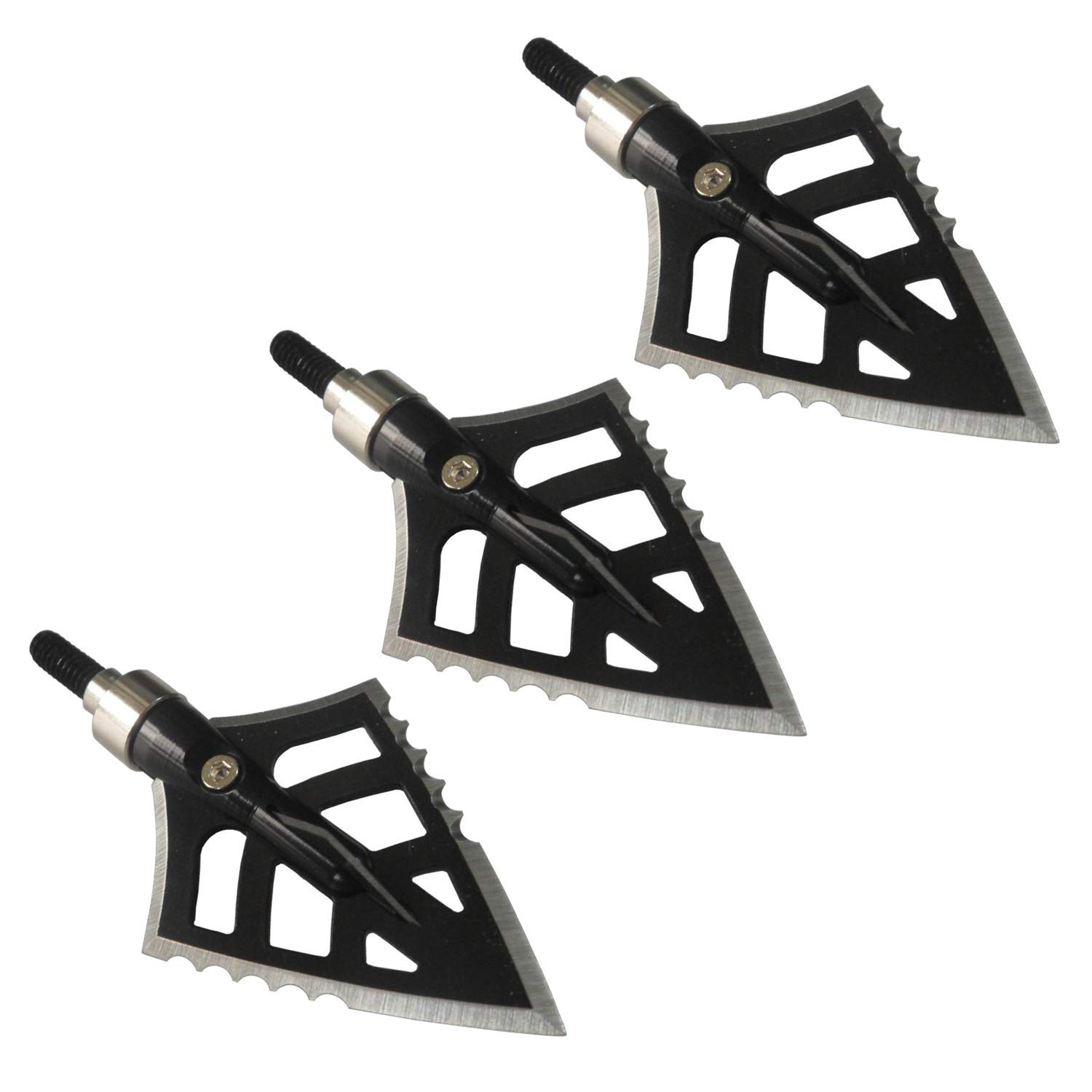 ayetea 3 Pack Black Devil Stainless Steel Serrated Broadheads 4 Blade Arrow 100-125 Grain Adjustable Crossbow Broadheads Compound Bow Broadhead (Black Wave Blades)