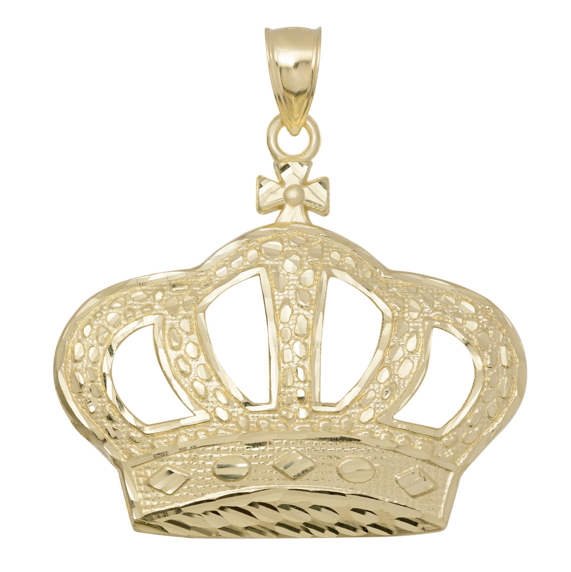 BAYAM Textured Nugget Style Crown Pendant Real Solid 10K Yellow Gold Jewelry