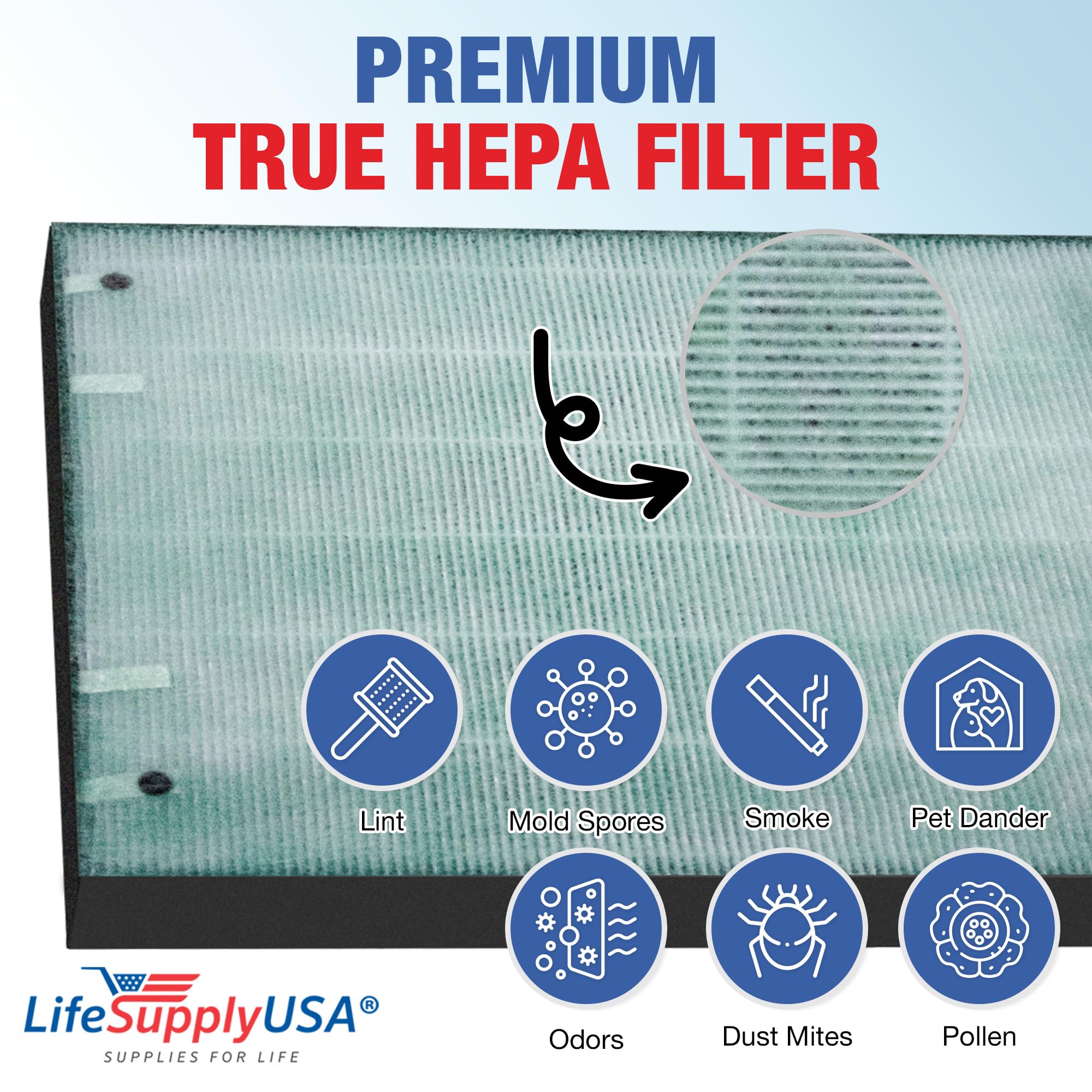 LifeSupplyUSA 3-in-1 True HEPA Air Cleaner Replacement Filter + Pre-Filter + Carbon Filter Compatible with Bissell 2521/2520 air400, series 24791 Air Purifiers