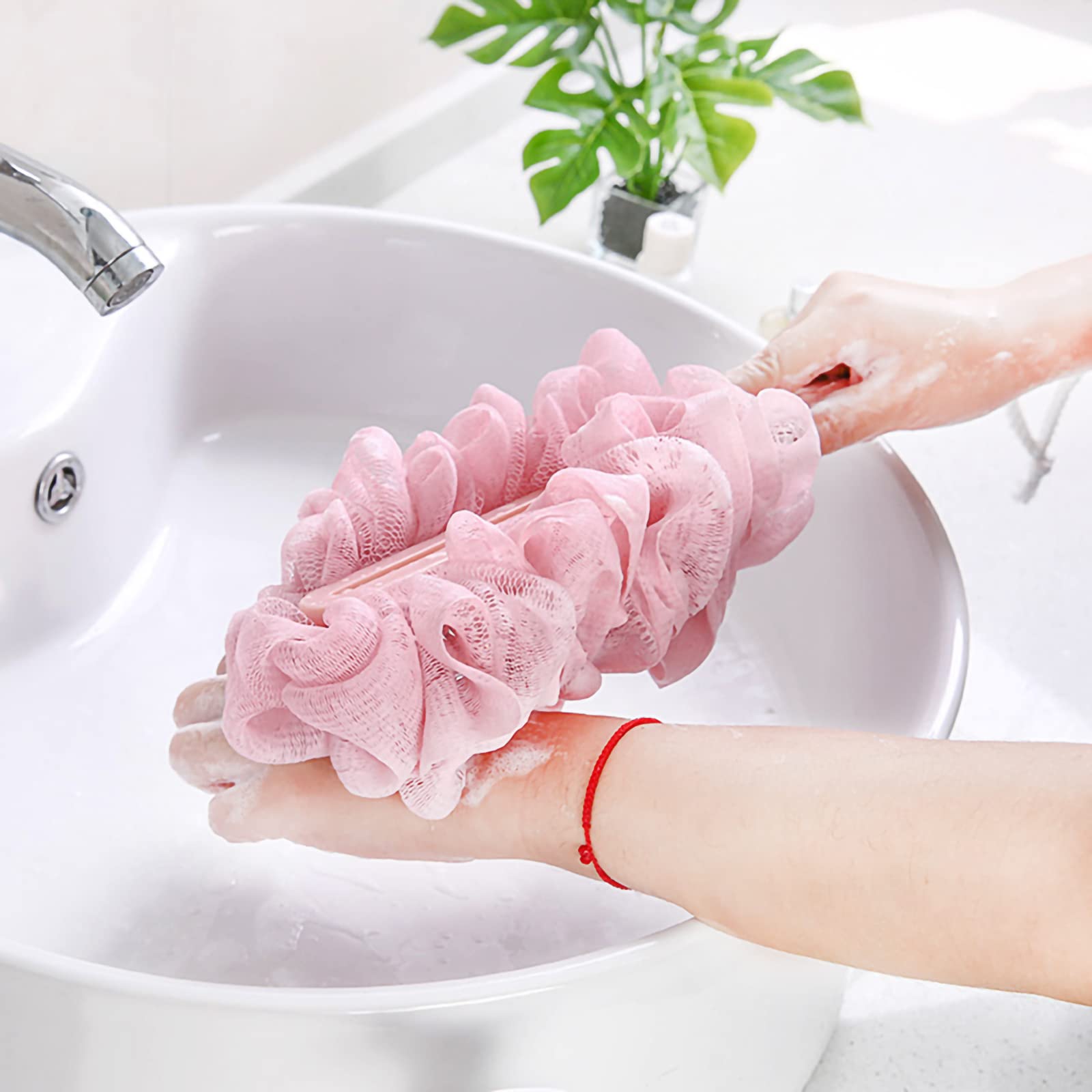 Back Scrubber for Shower for Women & Men Shower Back Brush PE Soft Mesh luffa sponges with Handle Shower Loofah On A Stick