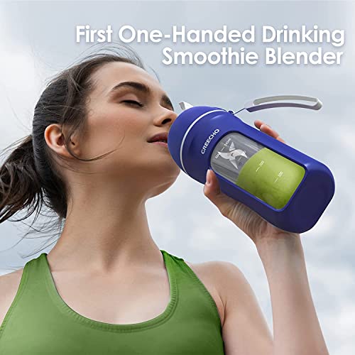 GREECHO Portable Blender, One-handed Drinking Mini Blender for Shakes and Smoothies, 12 oz Personal Blender with Rechargeable USB, Made with BPA-Free Material Portable Juicer, Space Blue