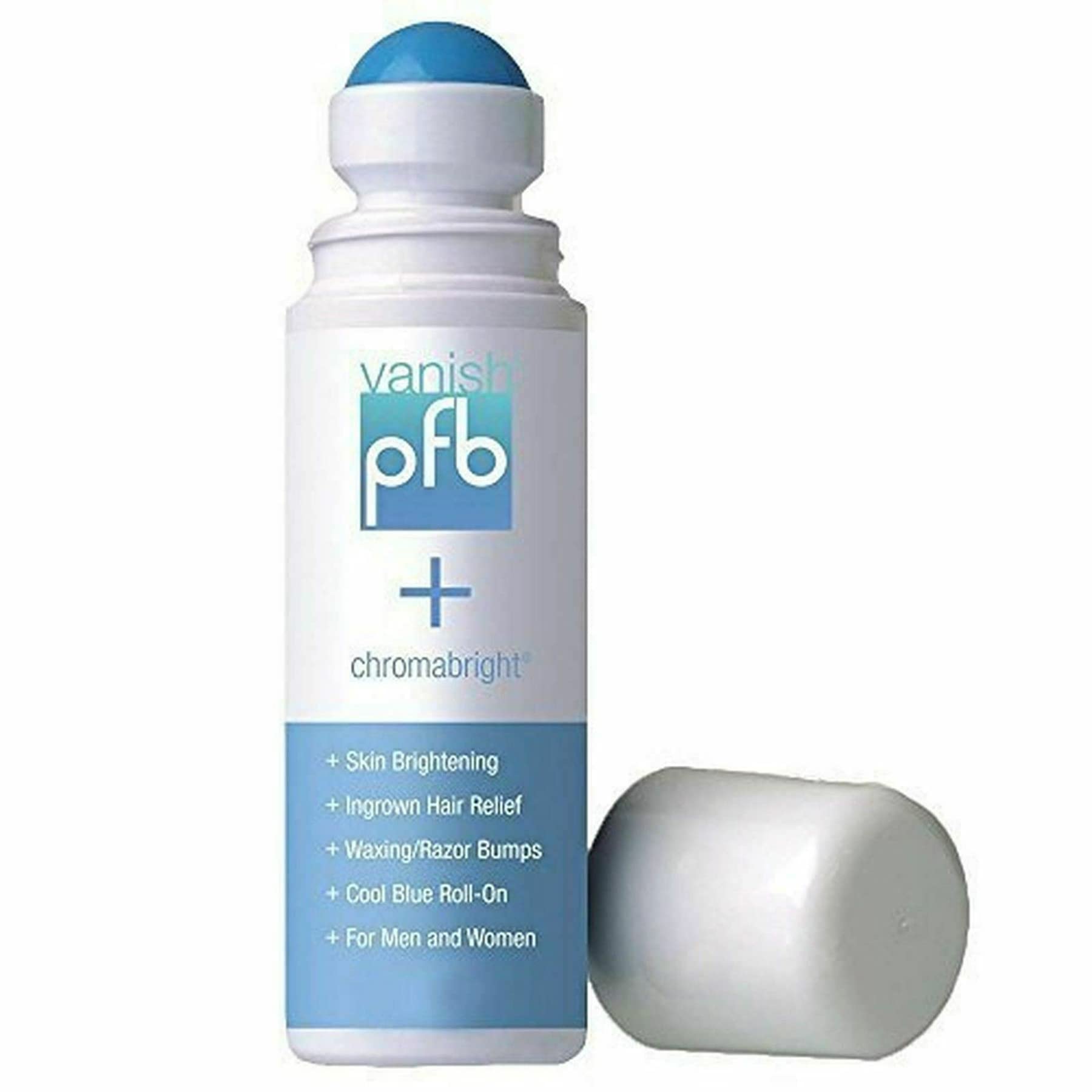 PFB Vanish Razor Bump Stopper Skin Care Treatment with Chromabright Dark Spot Remover, Roll On Formula Treats Ingrown Hairs and Razor Burns - 93g