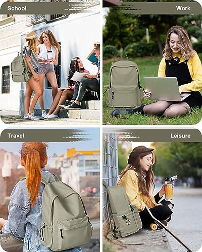 Green Backpack for Women Men, Waterproof High School Bookbag,Lightweight Casual Travel Daypack,Classic Basic College Backpack,Middle School Bag for Teen Girls Boys