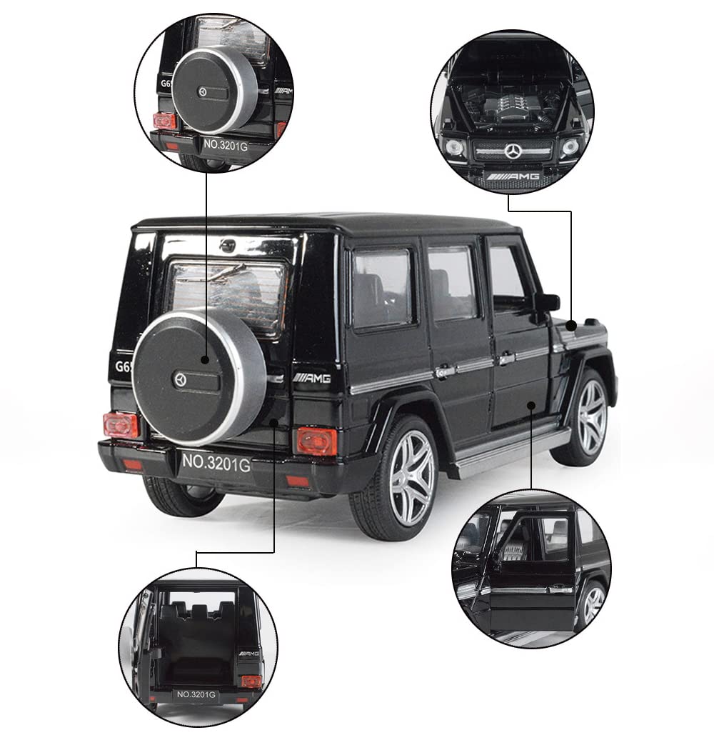 iLooboo Alloy Collectible Black Benz G65 AMG Toy Car Model Pull Back Die-Cast Vehicle with Lights and Sound