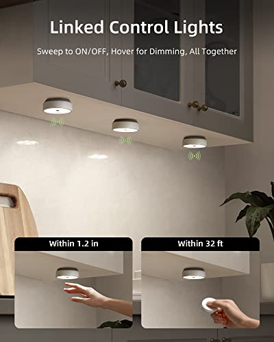 EZVALO Puck Lights with Remote Control, Rechargeable LED Light Battery Operated, Wireless Group Dimmable Under Cabinet Lighting Closet Counter (3 Pack)