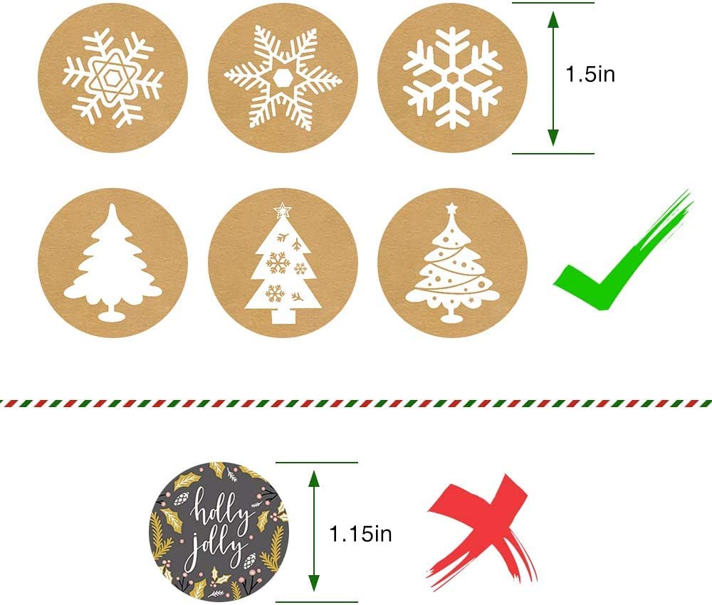 Christmas Stickers, 1.5" Snowflake Christmas Stickers 6 Designs 200PCS Christmas Stickers for Envelopes, Christmas Tree Snowflake Holiday Stickers Roll for Cards