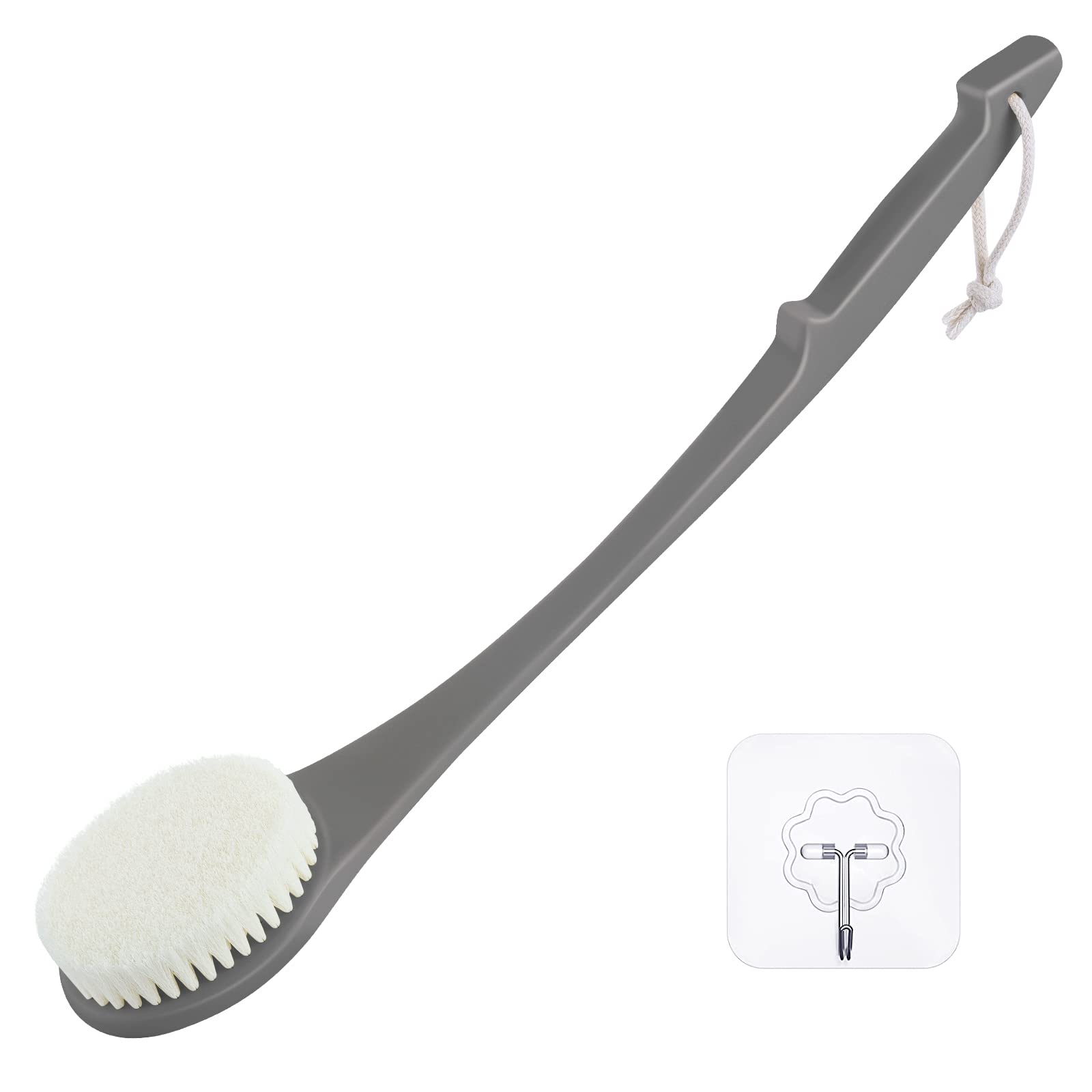 Body Brush Back Scrubber, 17 in Never Mold Back Brush Long Handle for Shower, Exfoliating Brush Dry Brushing Body Brush for Men Women Elderly Deep Exfoliation Soft Glowing Skin (17 '' Dark Grey)