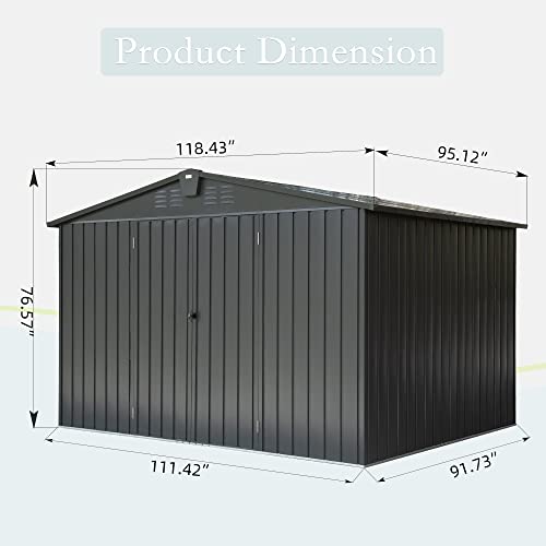 Domi Outdoor Storage Shed 10'x8', Metal Sheds Outdoor Storage with Lockable Doors & Air Vents for Patio Garden Lawn Backyard,Gray