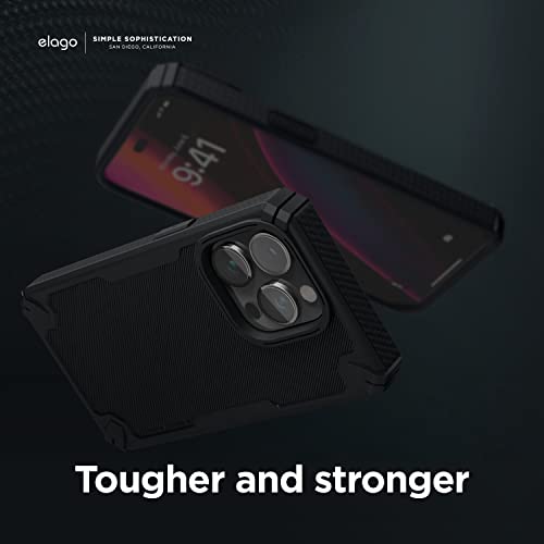 Elago Armor iPhone 14 Pro Max 6.7" Case - Military Grade Drop Protection, Heavy-Duty Carbon Fiber Texture, Shockproof Bumper (Black)