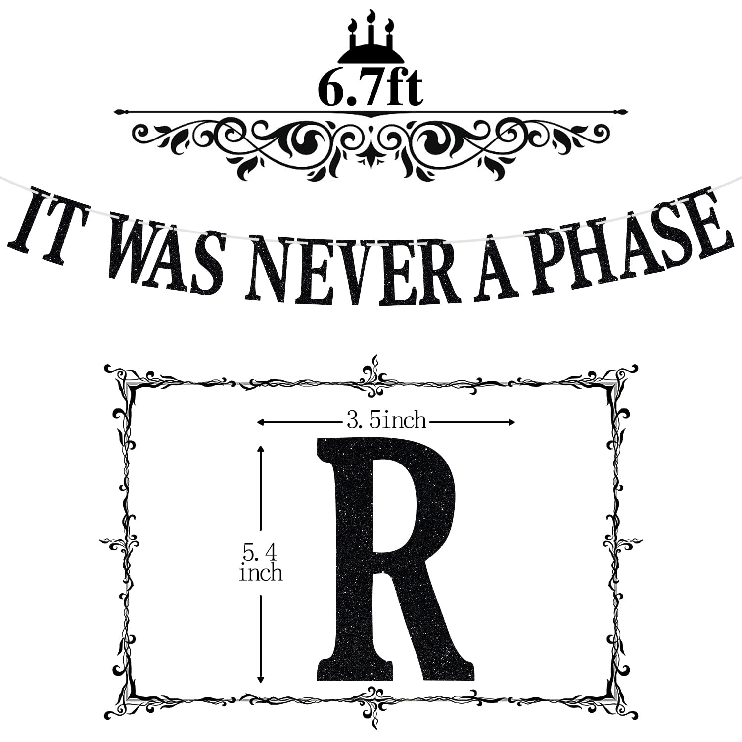 It Was Never a Phase Banner, Death to My Youth Bunting Sign, Funeral Birthday 30th 40th 50h 60th 70th 80th Birthday Party Decorations Supplies, Black Glitter