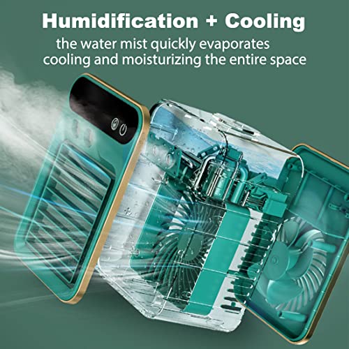 hYwecy Portable Air Conditioner-4000mAh Rechargeable Office Air Conditioner in Three Speeds&Spray Speed,Portable Evaporative Cooling Fan with Spray for Home Bedroom Office(green)