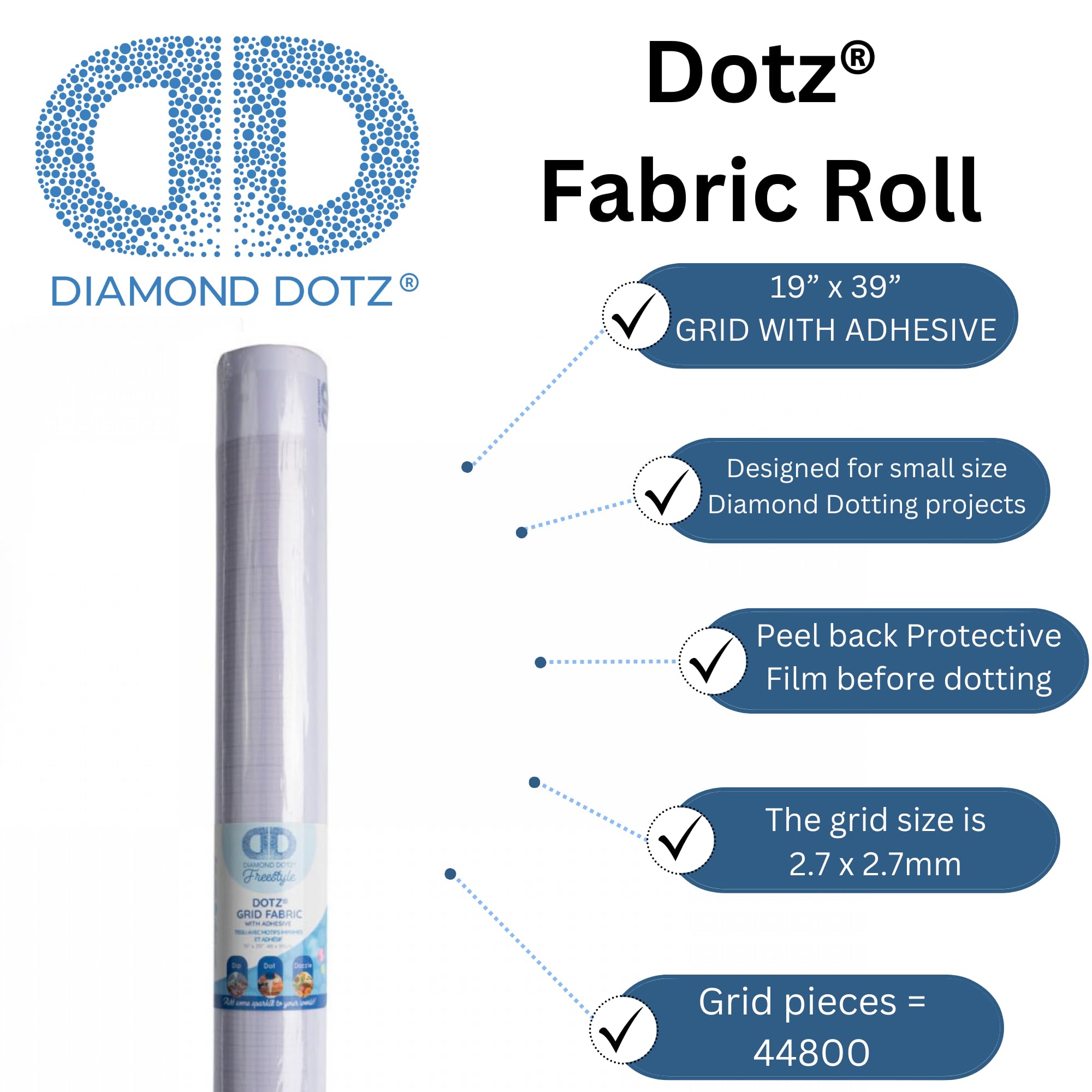 DIAMOND DOTZ ® - Fabric ROLL - Grid with Adhesive 48 x 99cm (19 x 39 in)(Fabric Size), Diamond Painting Canvas, Diamond Painting Paper, Diamond Dotz Accessories and Tools, Diamond Dotz Supplies