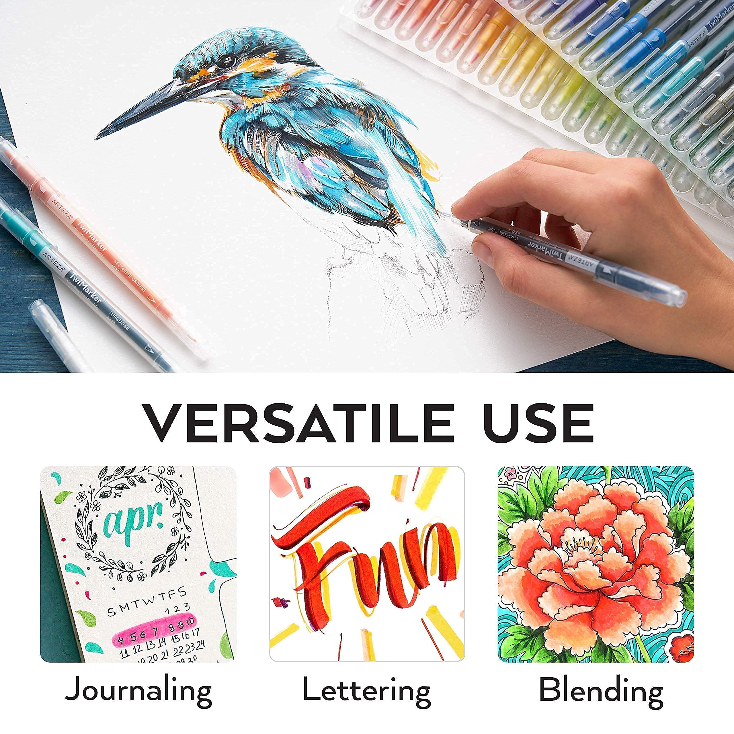 ARTEZA Fineliner Pens And Dual Tip Twimarkers Bundle, Drawing Art Supplies for Artist, Hobby Painters & Beginners