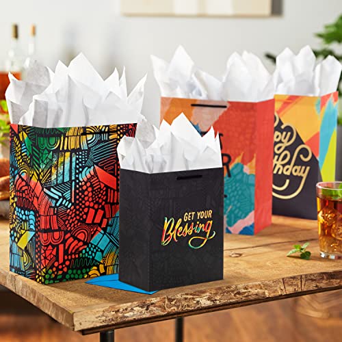 Hallmark Mahogany Gift Bag Assortment (8 Bags: 4 Medium 9", 4 Large 11") for Birthdays, Holidays, Graduations, Bridal Showers