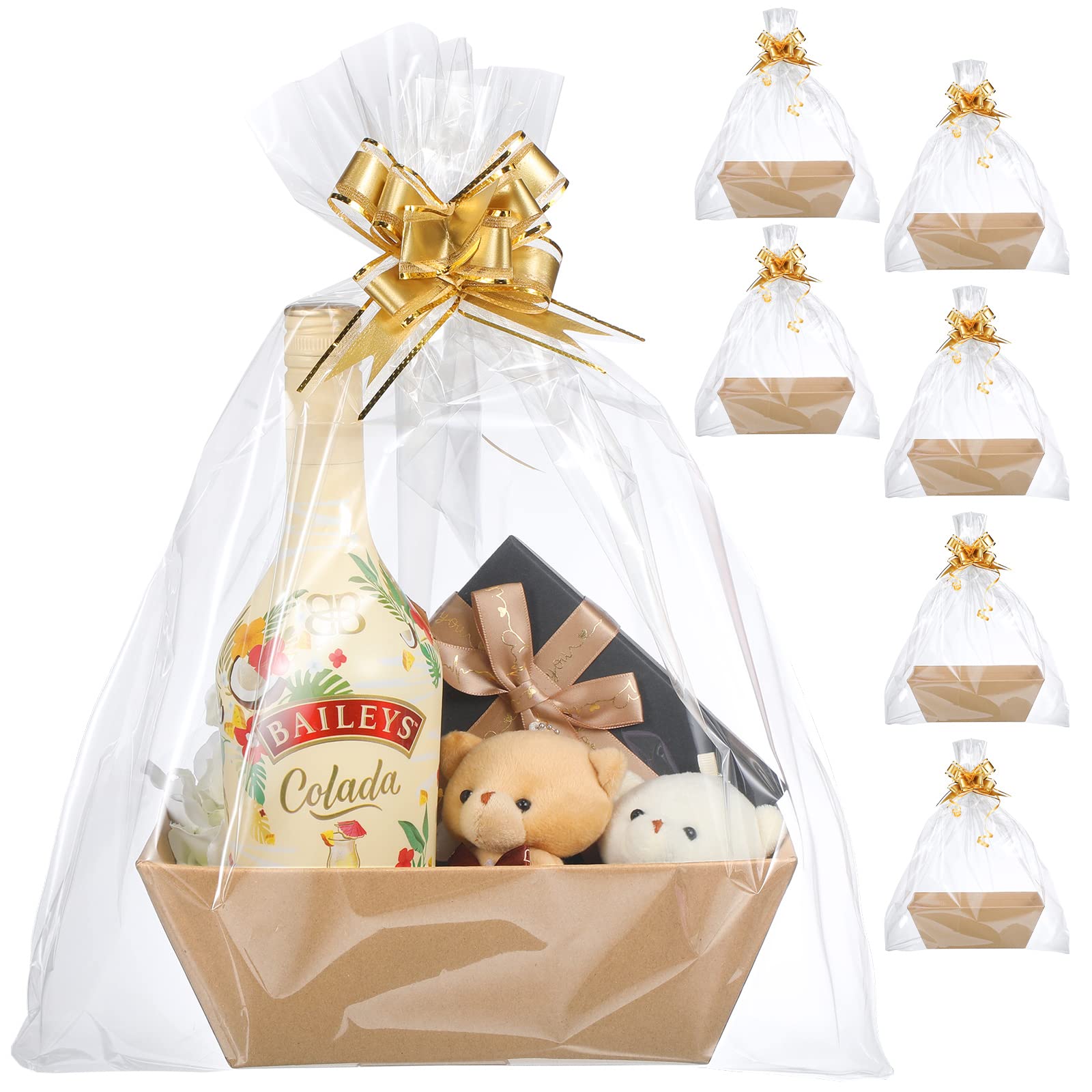 Mimorou 6 Pack Christmas Baskets for Gifts Empty Gift Basket Kit Includes 6 Empty Gift Baskets 6 Clear Gift Bags for Baskets and 10 Pull Bows Gift Packages for Christmas Birthday Party(Black)