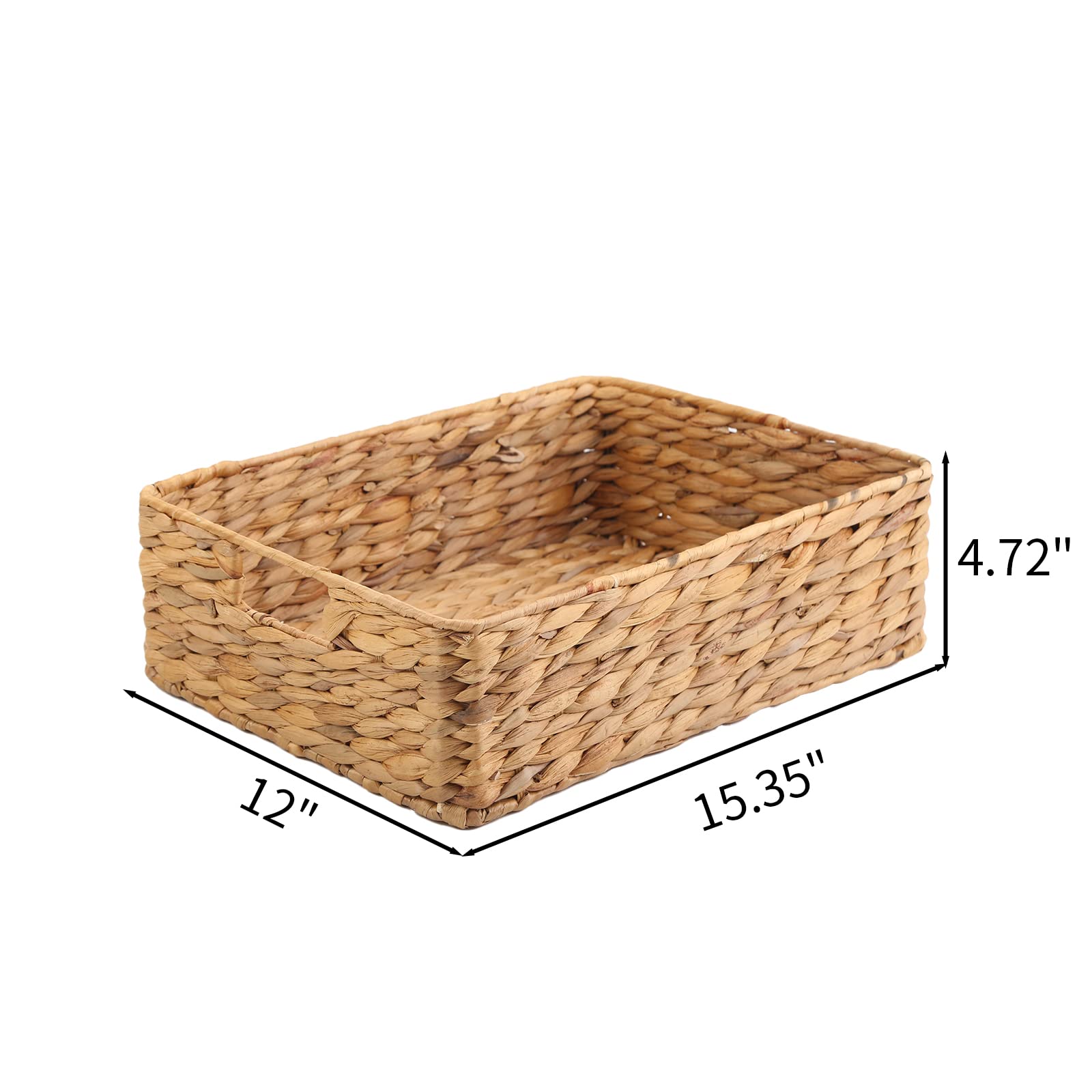 YAHUAN Water Hyacinth Storage Basket, Handwoven, 15.35L x 12W x 4.72H in, Brown