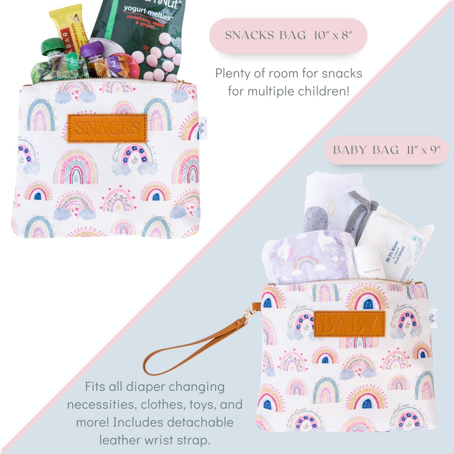 Diaper Bag Organizing Pouches (Set of 4) - Rainbow Diaper Bag Organizer Pouches - Baby Diaper Clutch Bag, Wet Bag, Mama Bag, Snacks Diaper Bag Insert - Waterproof Lining - Diaper Bag Organizer Insert