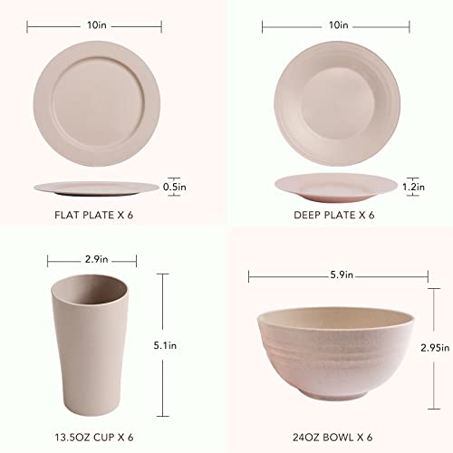Greenandlife Premium Plastic Dinnerware Sets for 6(24pcs), Unbreakable Microwave Safe Reusable Lightweight Plates and Bowls Sets Cups Dishwasher Safe Dishes for Outdoor Camping, RV