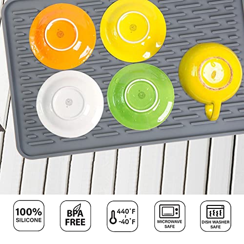 IYYI Dish Drying Mat for Kitchen Counter, Silicone Dish Drainer Mat, Multiple Usages Draining Mat, Heat Resistant Dish Mat, Dishwasher Safe(Light Gray,S)