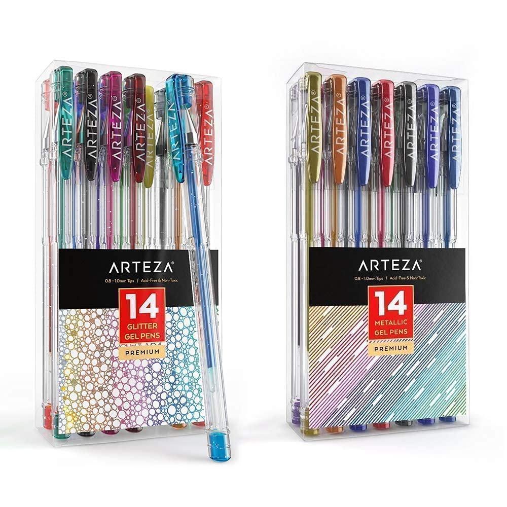 ARTEZA Glitter and Metallic Gel Pens Bundle, Drawing Art Supplies for Artist, Hobby Painters & Beginners