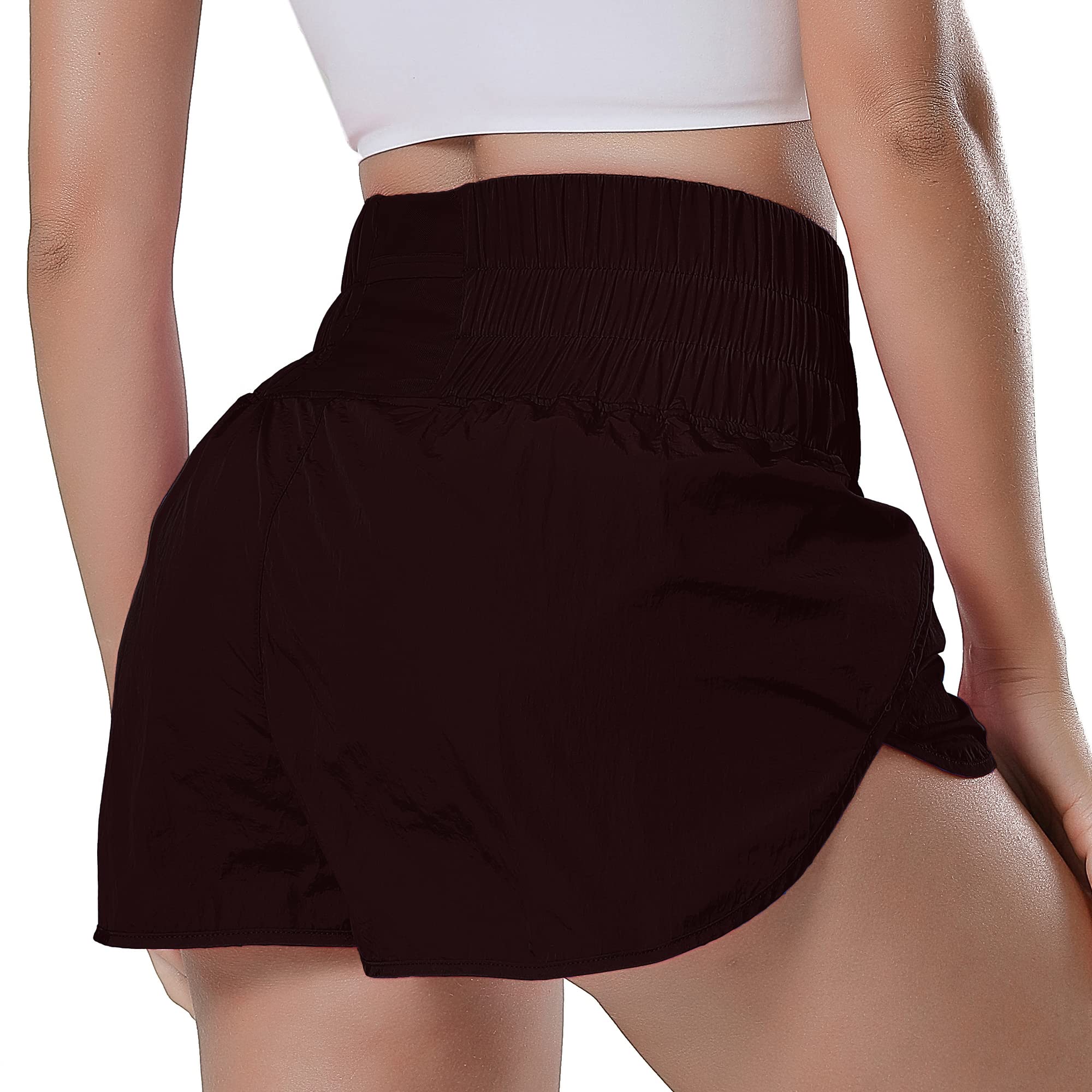 Aurefin High Waisted Athletic Shorts for Women,Womens Running Shorts with Mesh Liner Quick Dry Casual Workout Active Shorts Brown/L