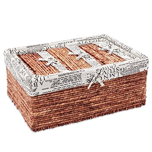 Set of 5 Brown Rectangle Woven Storage Nesting Baskets for Closet Organization, Bathroom Shelves, Pantry, Vanity, Bathroom, Laundry, Dresser, Bookshelf Organizing, Small (3 Sizes)