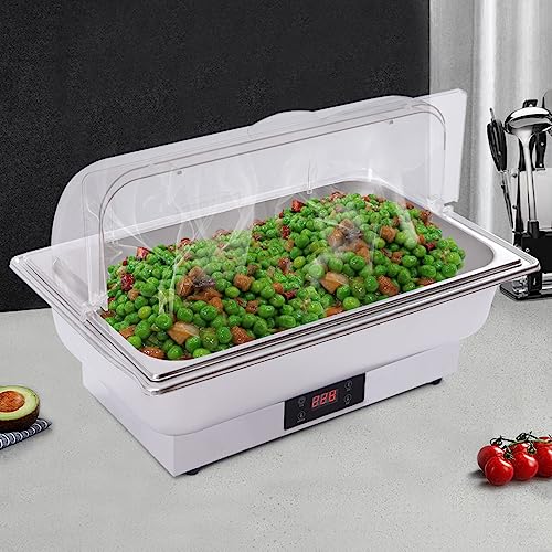 Electric Chafing Dish, 14QT 600W 110V Electric Chafing Dish Stainless Steel Buffet Food Warmer w/Food Tray & Clip for Restaurants Hotels(B)