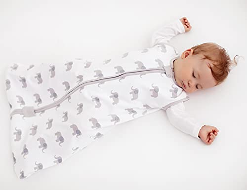 Mama Cheetah Baby Wearable Blanket, Swaddle Transition Organic Cotton Sleep Bag, 0.5 TOG Sleeping Sack with 2-Way Zipper, X-Large (18-24 Month), Animals/Elephant