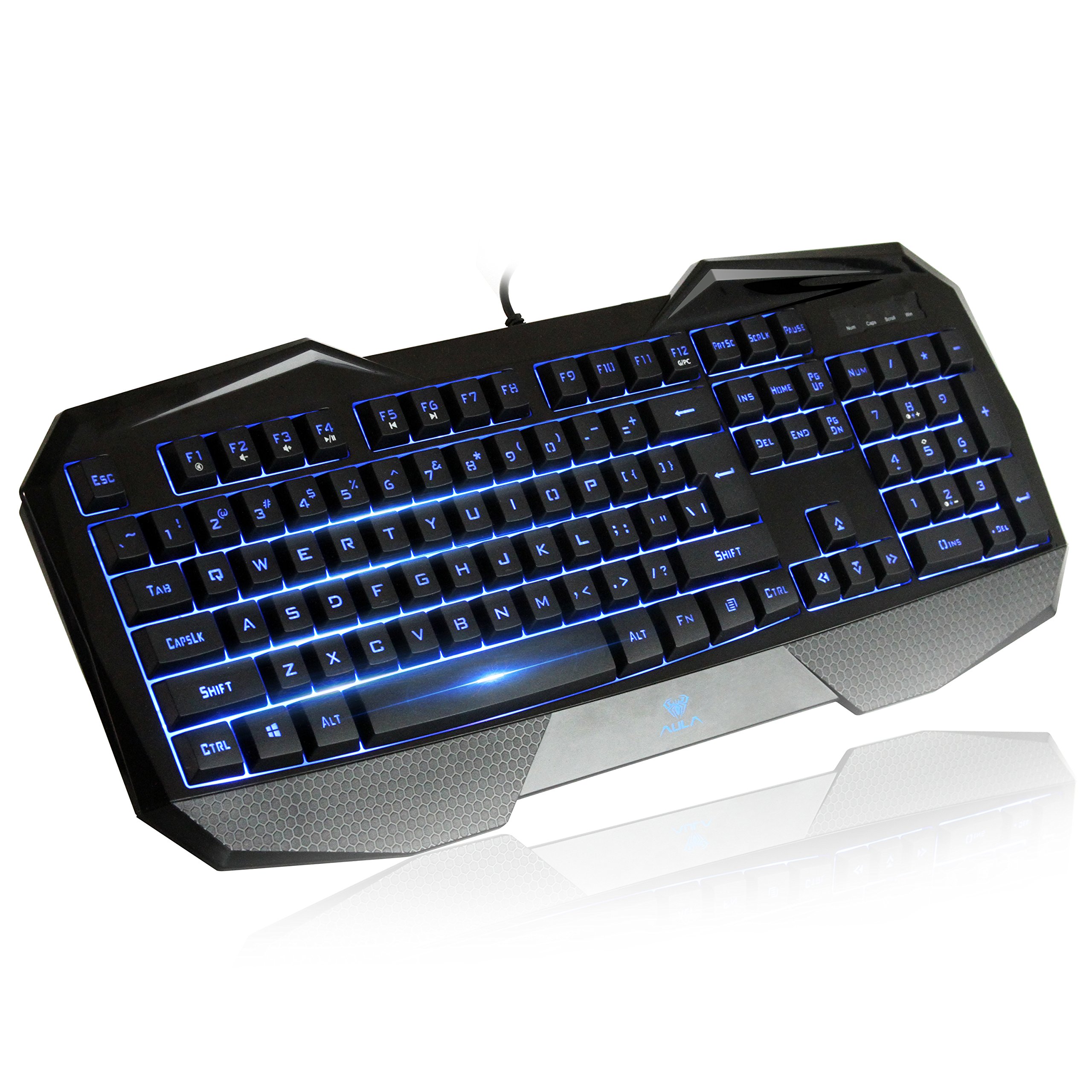 Backlit Gaming Keyboard, Aula Illuminated Keyboard with Adjustable LED Backlight 104 Key and Wrist Rest for Gaming, Office