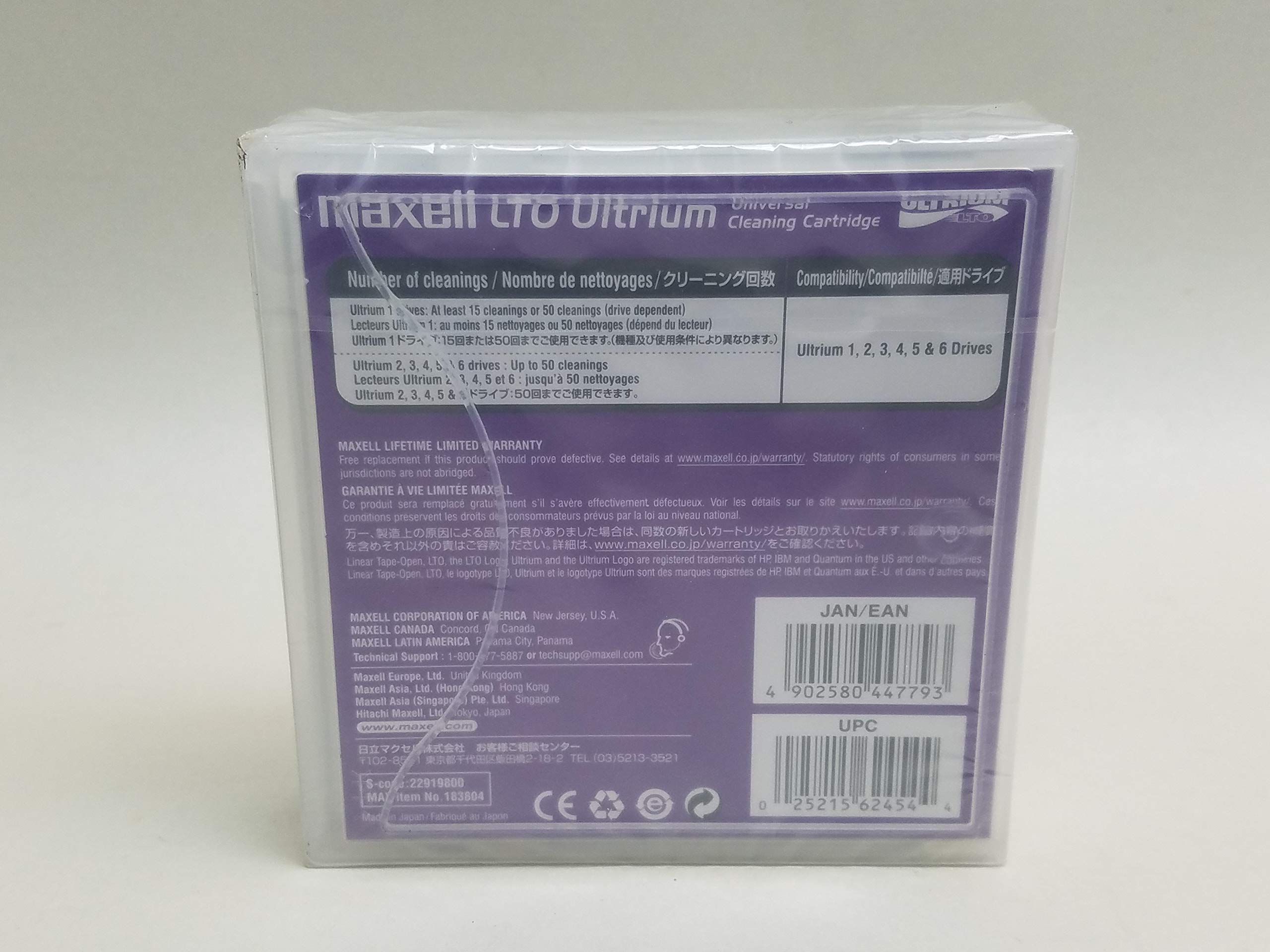 Maxell Universal Dry Process Cleaning Cartridge for LTO Ultrium 1, 2 & 3, 50 Uses (MAX183804)