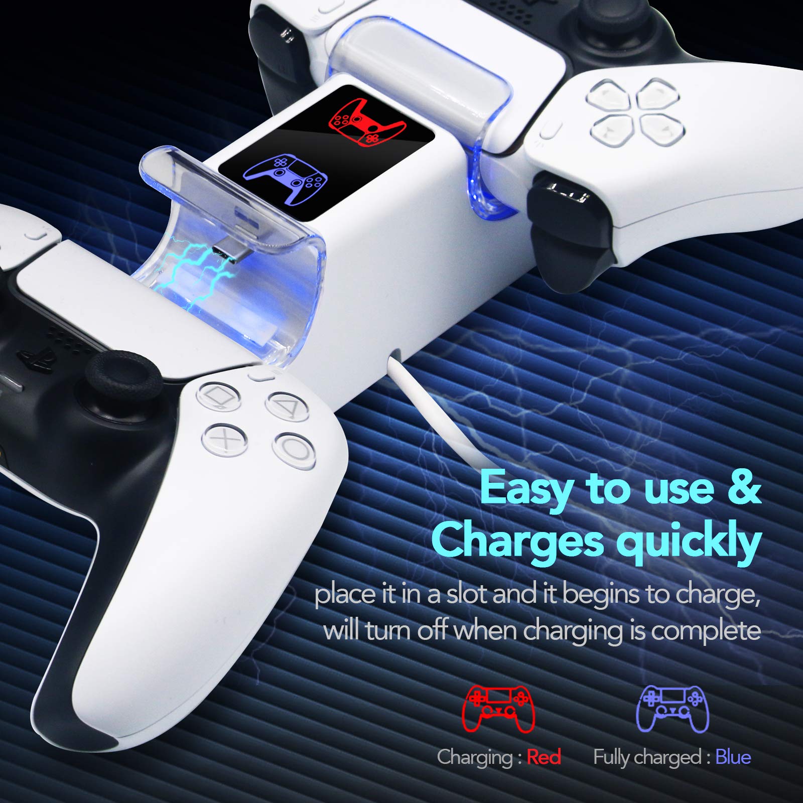 ASRANT Asrant 2021 Newest Ps5 Controller Charger Station, Dual Sense Ps5 Charging Dock with LED Indicator for Sony Dual Playstation 5 Controller, Safety Chip Protection, Dual USB Type C Fast Charging