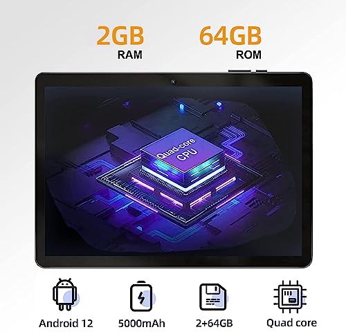 SGIN Android 12 Tablet, 10.1 Inch 2GB RAM 64GB ROM Tablets with Quad-Core A133 1.6Ghz Processor, 2MP + 5MP Camera, Bluetooth, WiFi, GPS, 5000mAh(Black)