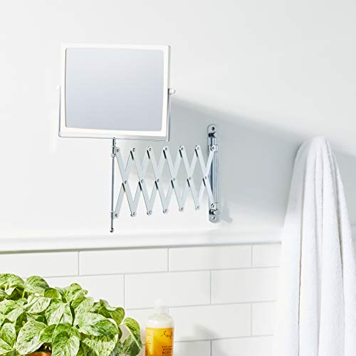Jerdon 8.3-Inch x 6.5-Inch Two-Sided Swivel Wall Mount Mirror - Vanity Mirror with 5X Magnification & 30 inch Wall Extension - White Base with Chrome Finish Handle - Model J2020C