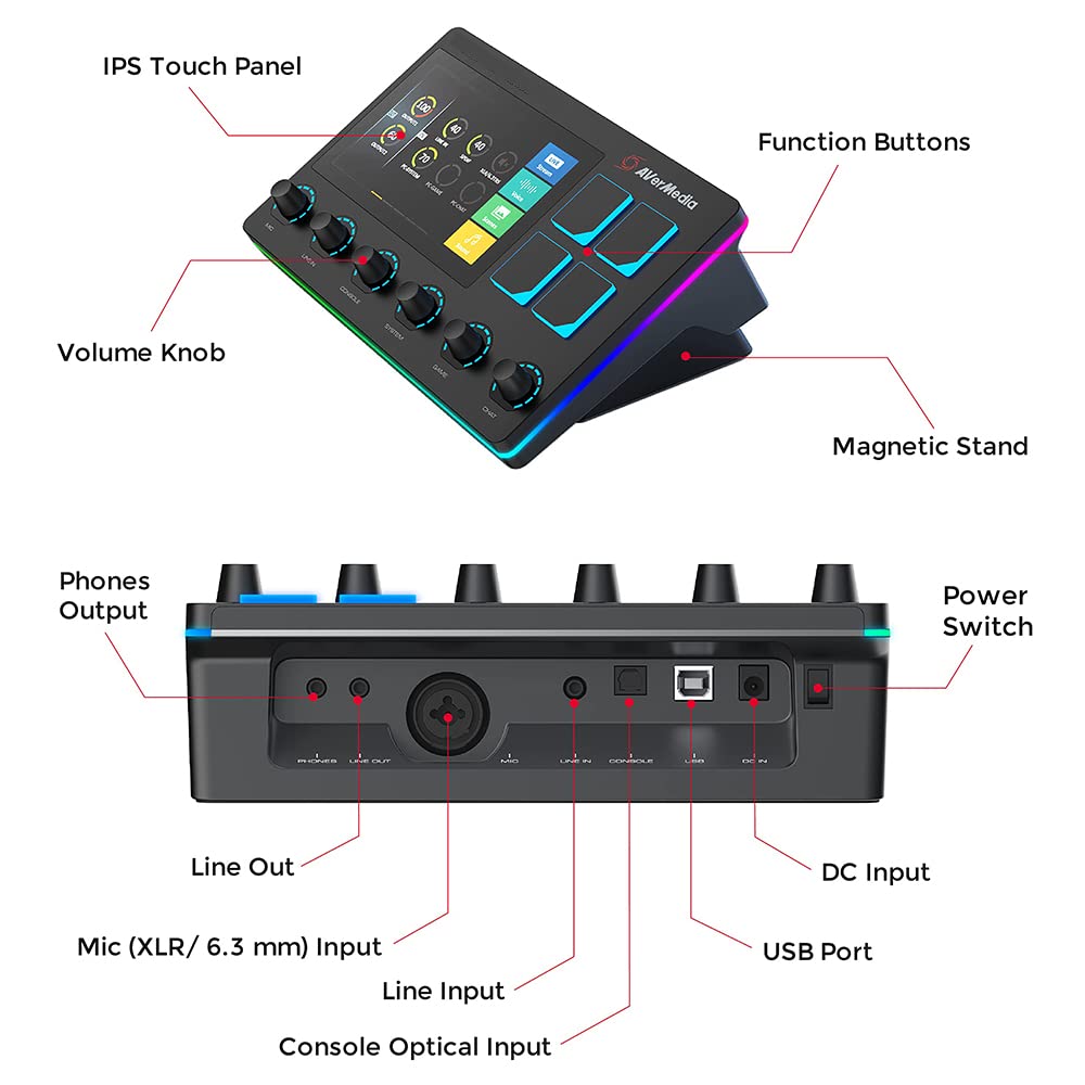AVerMedia Live Streamer AX310 - Creator Control Center, 6 Track Audio Mixer with IPS Touch Panel, Trigger Actions on OBS, Streamlabs, Spotify, VTube, Twitch, YouTube, and more