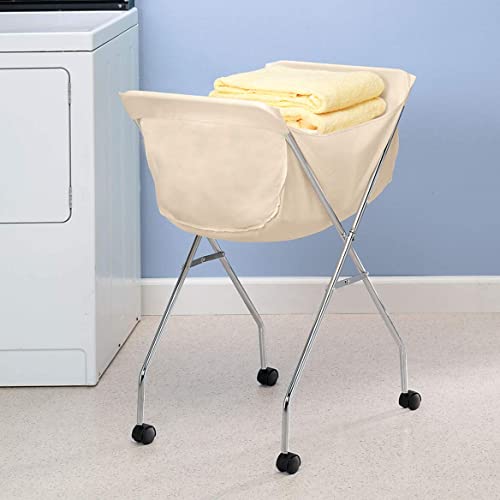 EasyComforts Laundry Cart With Wheels, Collapsible with Removable Liner, Rolling Hamper Cart with Tubular Metal Frame, White Bag Included – Measures 23" x 18" x 32"
