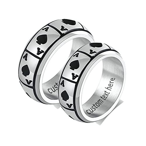Ayoiow Rings for Couples Promise Rings,Stainless Steel Wedding Ring Set Poker A Silver Black Engagement Band