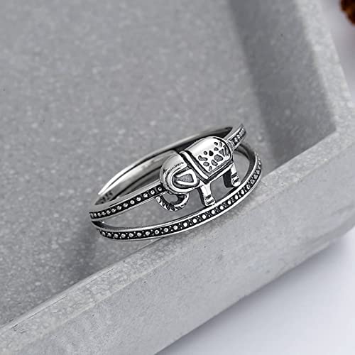 Banemi Matching Promise Ring, Women Engagement Ring Sterling Silver Elephant Pattern Hollow Out Engrave Adjustable Bands for Mother's Day