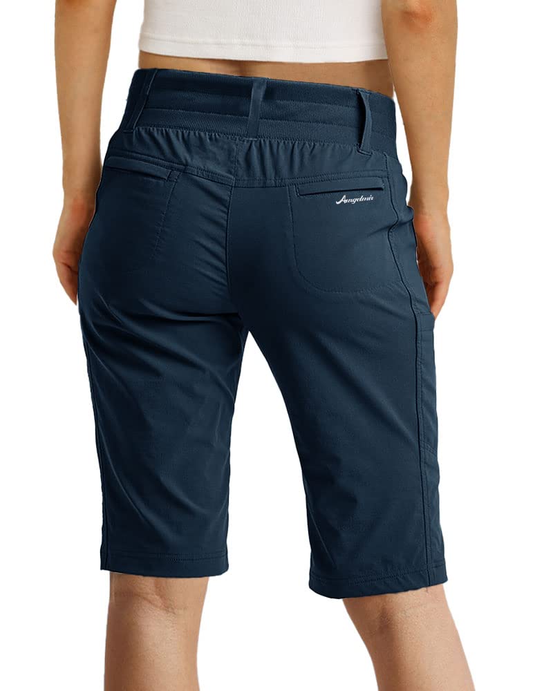 Aurgelmir Women's Quick Dry Hiking Cargo Shorts Elastic Waist Stretch Golf Active Bermuda Shorts with Pockets Navy