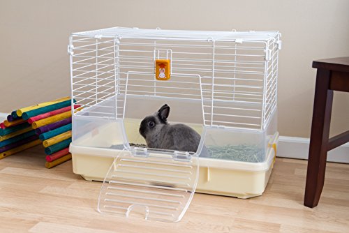 IRIS USA Small Wire Animal House with Top Access, Easy to Clean Cage with Wide Access Drop Down Door for Small-Sized Pets Animals Rabbits Guinea Pigs Rats, Ivory
