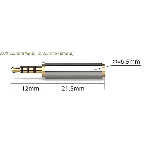 JacobsParts 2.5mm Male to 3.5mm Female Stereo Audio Headphone Jack Adapter Converter, Gold Plated
