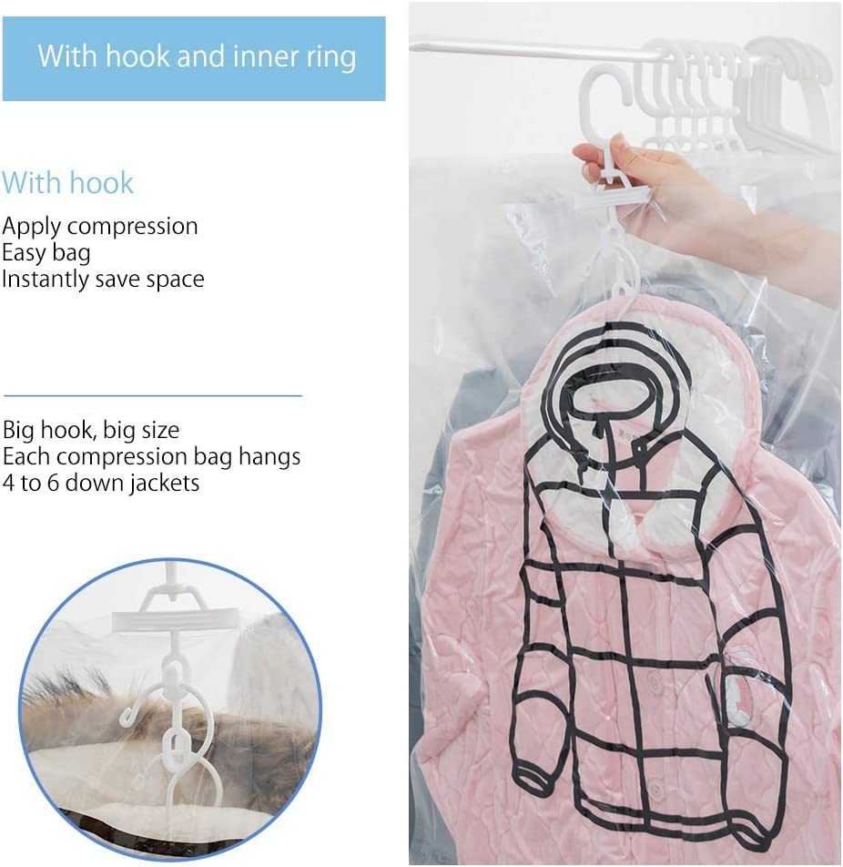 Clothes Storage Bags 2 PCS Hanging Vacuum Storage Bag Reusable Vacuum Storage Bag Can Be Used for Dresses, Coats, Down Jackets and Other Clothes
