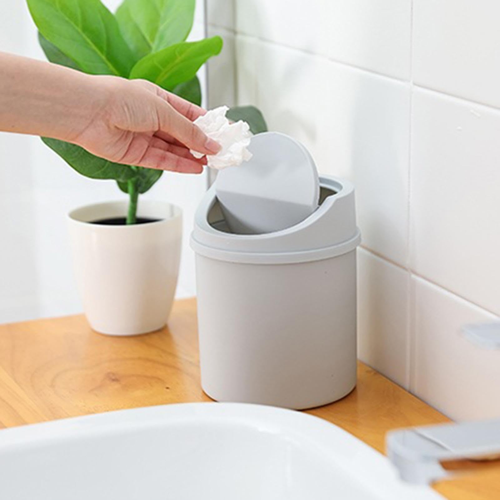 Desk Trash Can with Lid, Pop Up Countertop Wastebasket Small Garbage Can, Tiny Countertop Waste Basket Small Table Top Covered Garbage Bin for Desk Top