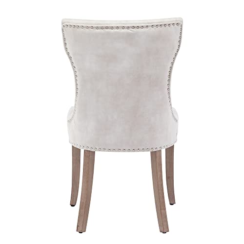 Creek Vista Tufted Velvet Dining Chairs, Upholstered Fabric Dining Room Chairs with Nailhead Trim, Stylish Kitchen Dining Room Chairs with Wood Legs for Living Dining Room, Beige