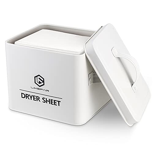 LF Likefair Modern Farmhouse Dryer Sheet Holder for Laundry Room Decor,Laundry Dispenser Container Holder with Lid for Space Saving Laundry Room Organization and Storage,White